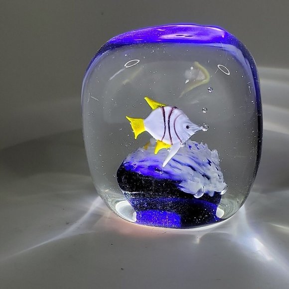 Accents | White Angel Fish Square Art Glass Paperweight Focus Device ...